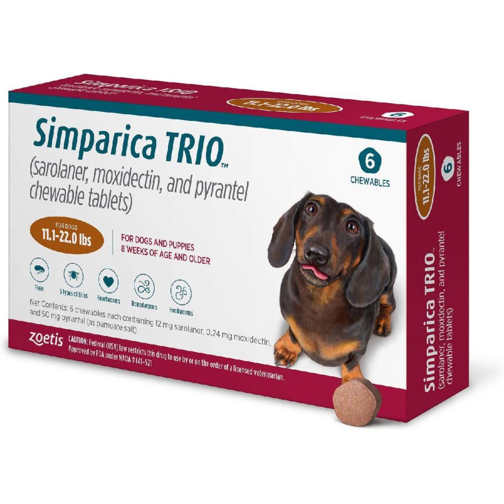 Simparica Trio Chewable Tablet for Dogs(11.1-22 lbs), 6 Chewable ...